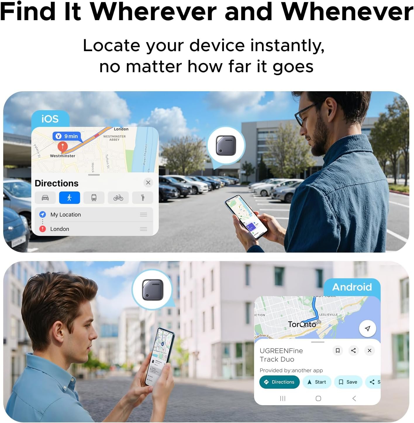 UGREEN FineTrack Duo Finder - iOS/Android, USB-C - Niuxtech